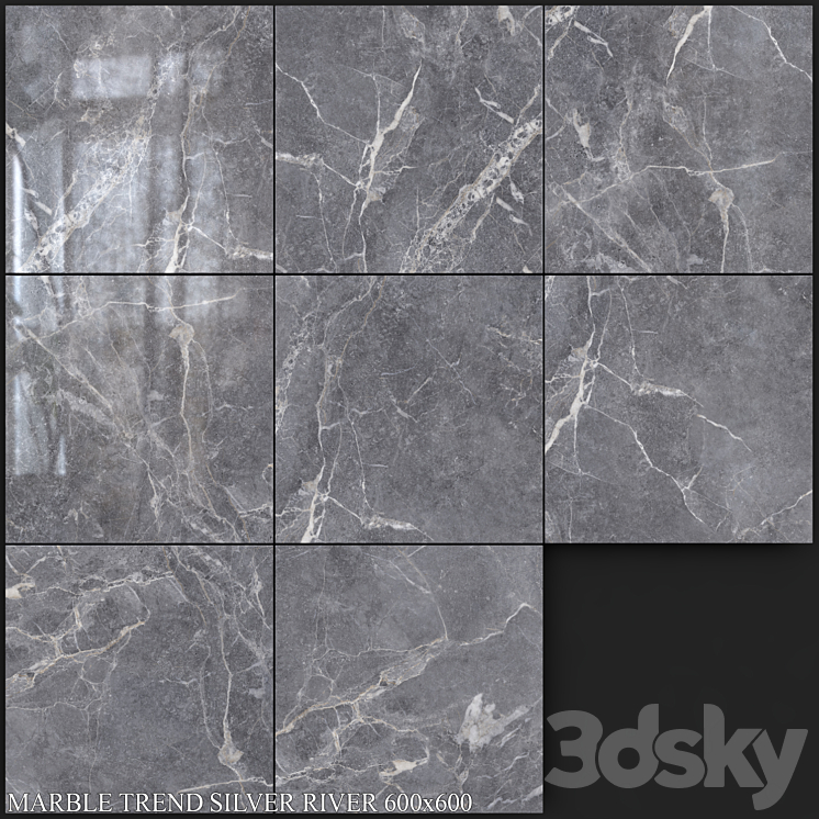 Kerranova Marble Trend Silver River 600x600 - Tile - 3D model