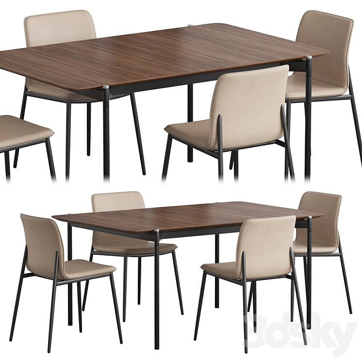 Augusta table Newport chair Boconcept dining set - Table + Chair - 3D model