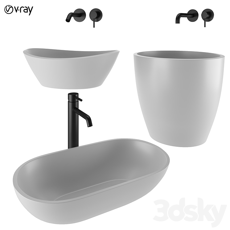 three basin 01 - Wash basin - 3D model