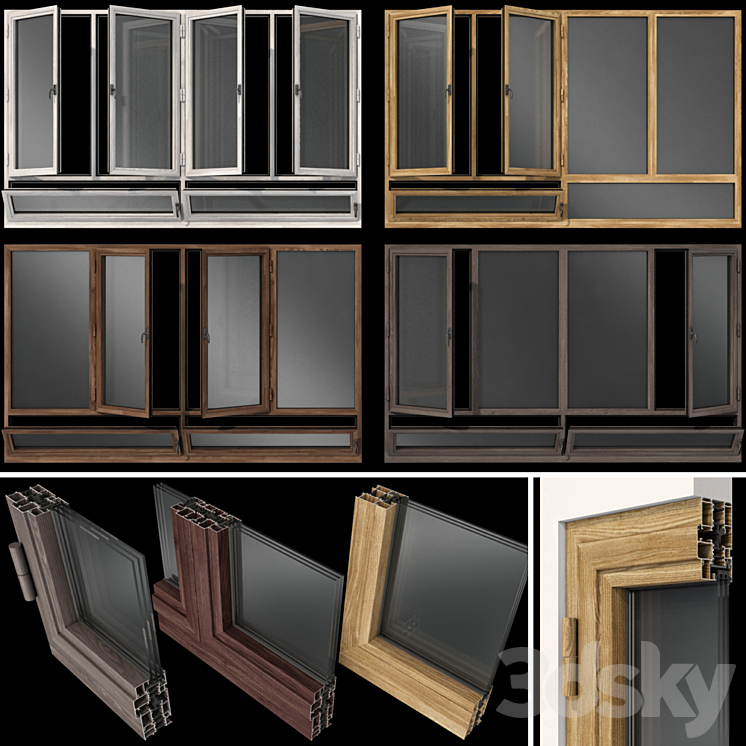 Swing stained-glass wooden windows - Windows - 3D model