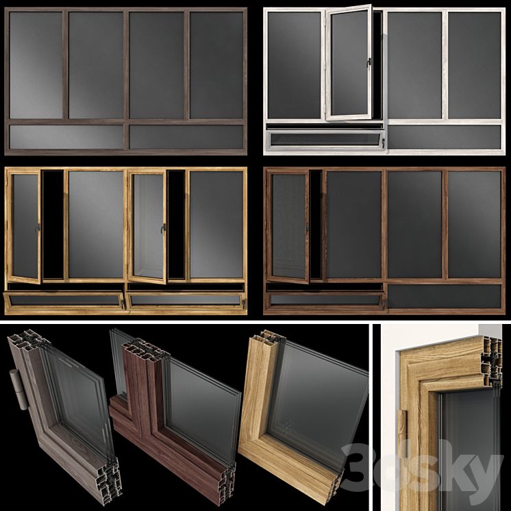 Swing stained-glass wooden windows - Windows - 3D model
