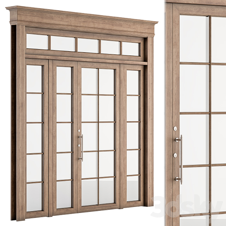 Neo Classic Glass and Wood Door Set 26 - Doors - 3D model