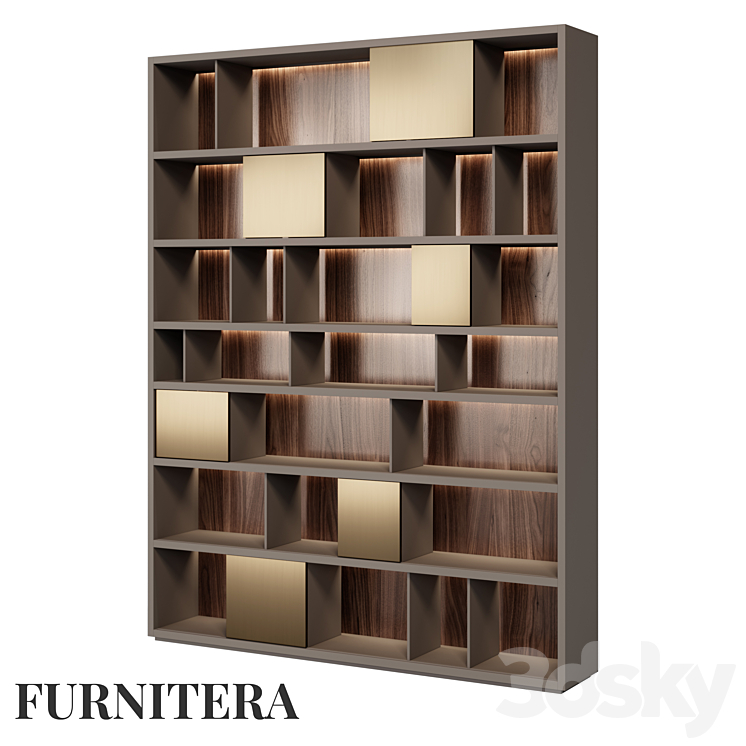 Teon shelving in American walnut veneer - Rack - 3D model