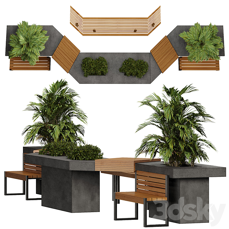 bench and plant 05 - Urban environment - 3D model