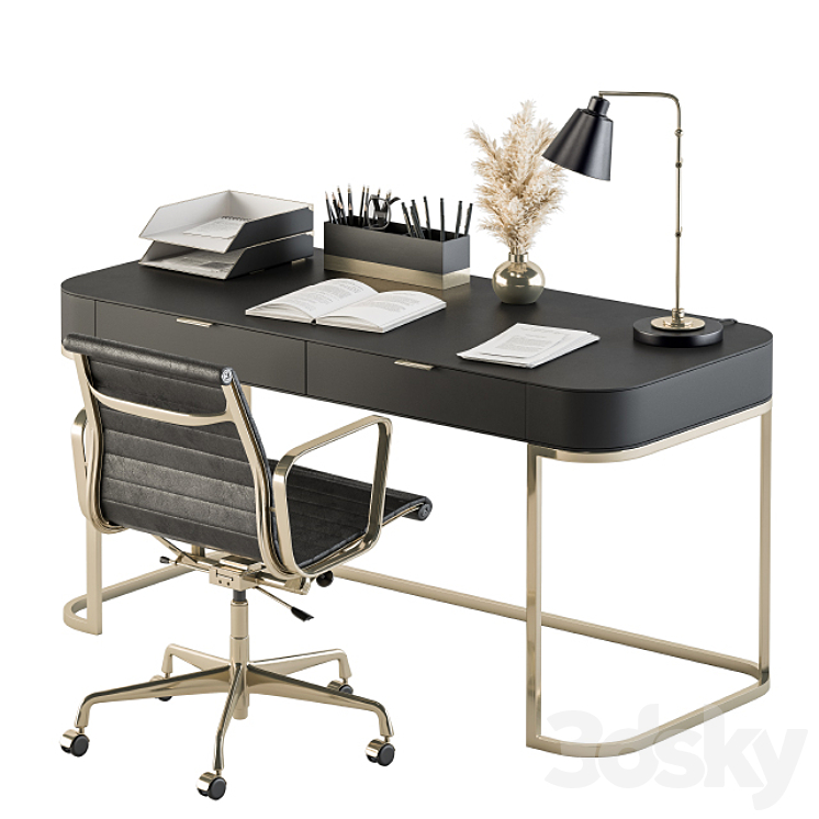 Classic Black and Gold Work Desk - Office Set 181 - Office furniture ...
