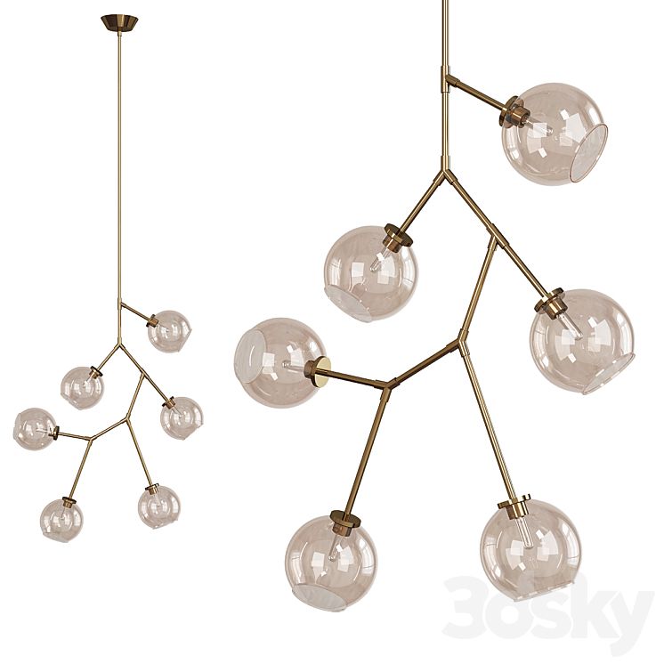 Neutron 6 light chandelier polished gold - Pendant light - 3D model