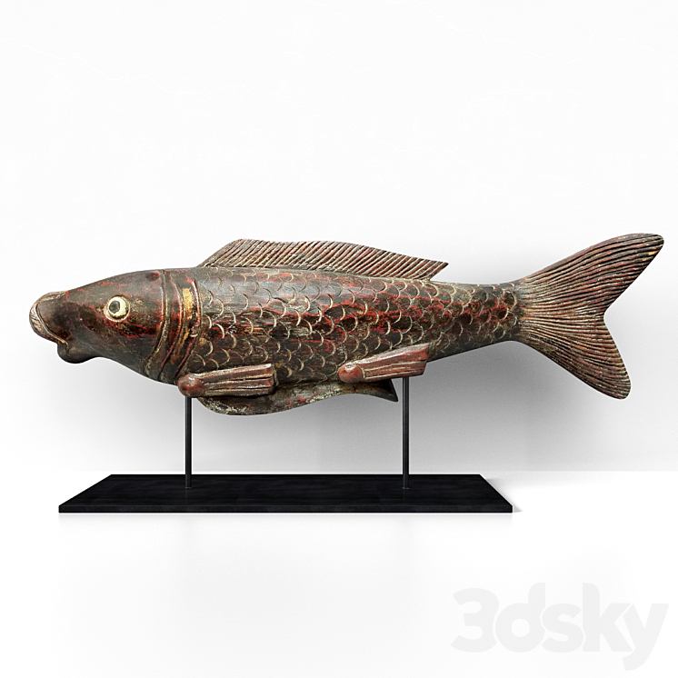Hand-Carved Painted Fish Figurine - Other decorative objects - 3D model