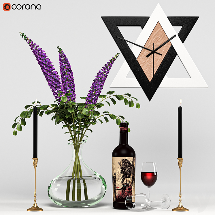 Decorative Set Vol 13 Bouquet glass And Bottle of wine - Decorative set ...