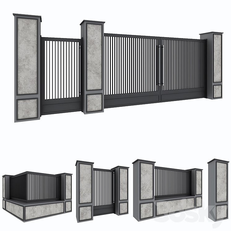 Garden gate & wall set - Fence - 3D model