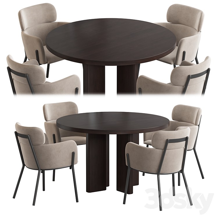 Azalea chair Wood table - Table + Chair - 3D model
