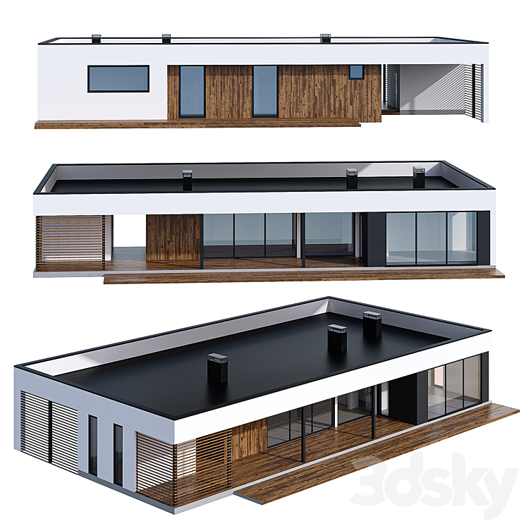 One-storey house with a flat roof in a modern style - Building - 3D model
