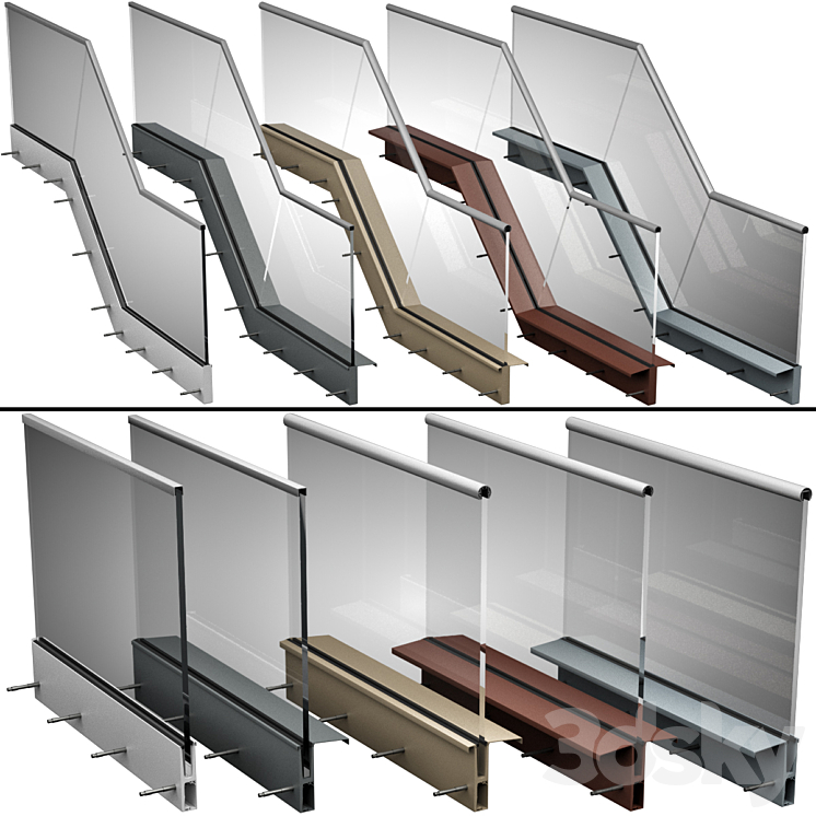 High-tech style glass railing handrails - Fence - 3D model