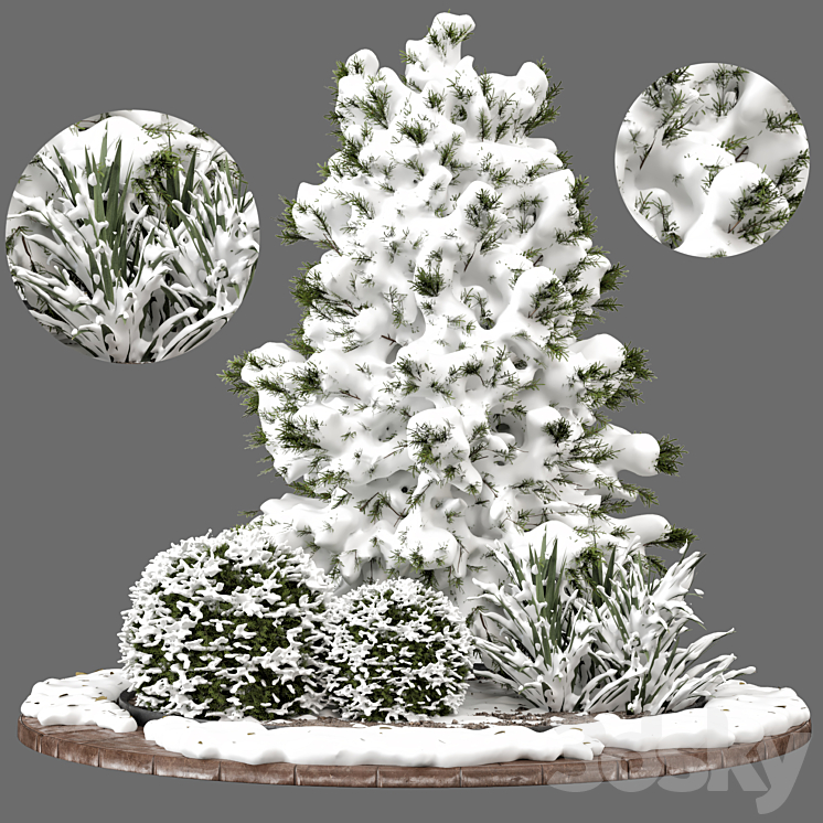 Outdoor Garden set bush and Tree - Snowy Garden Set 370 - Outdoor - 3D ...
