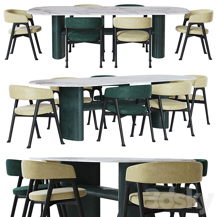 Baxter Corinne chair and Baxter Ellipse table - Table + Chair - 3D model