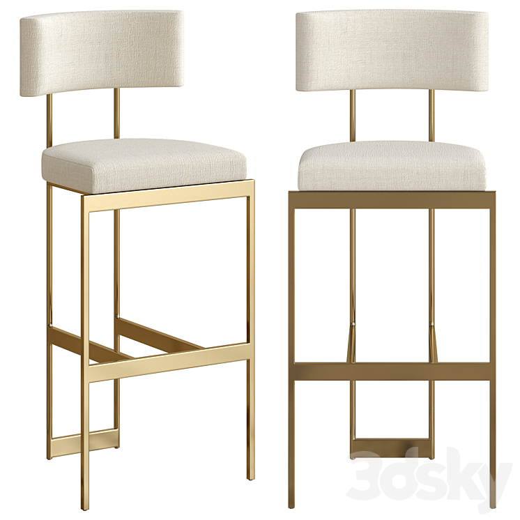 Scott Living Modern Beige And Brass Counter-Height Stool - Chair - 3D model