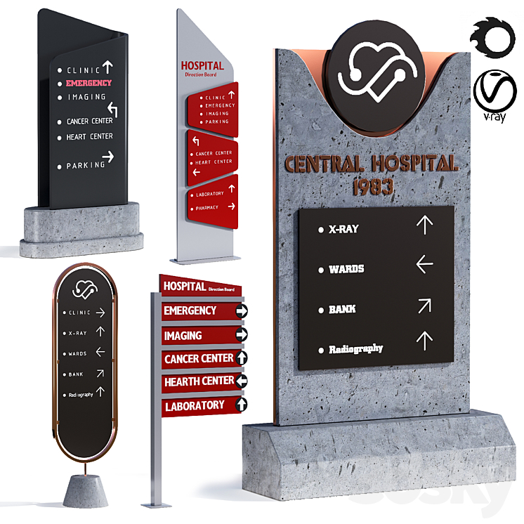 3d model of hospital information board for exterior - Urban environment ...