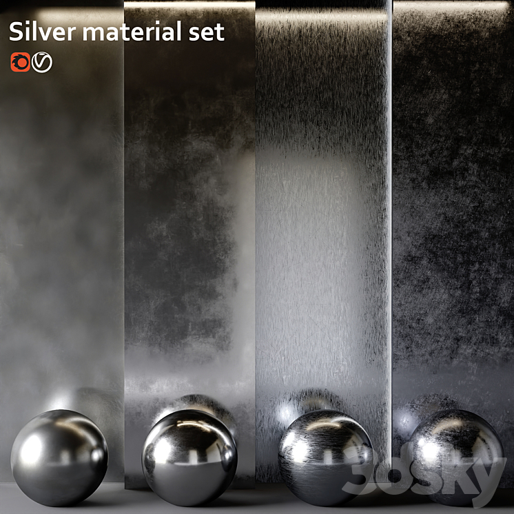 Silver material set - Metal - 3D model