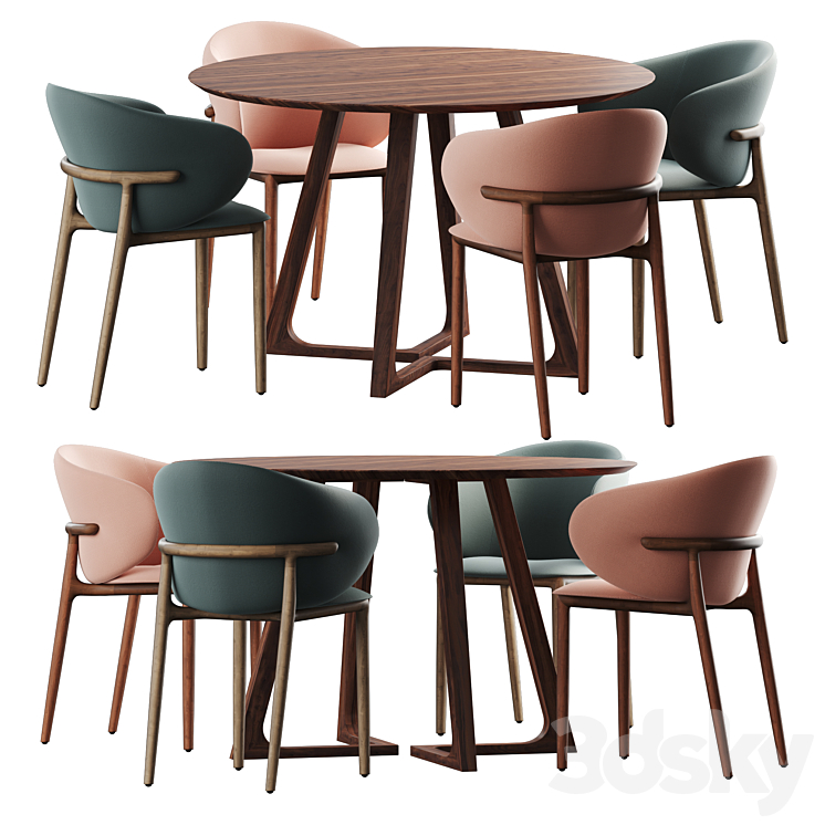 Artisan & West elm Dean dining set - Table + Chair - 3D model