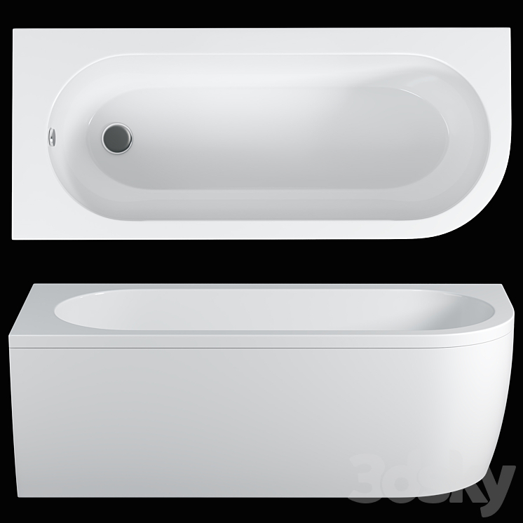 J-Shaped 1700mm Single Ended Bath + Curved Panel - Bathtub - 3D model
