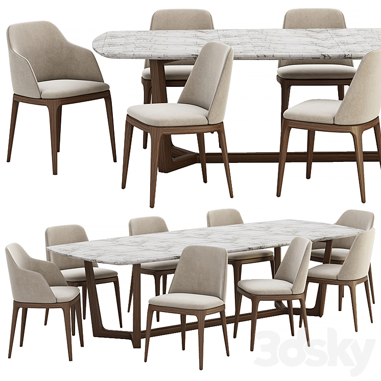 Dining set Grace chair with Concorde table - Table + Chair - 3D model