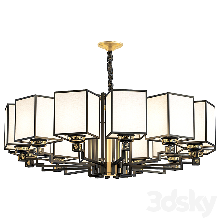 Fabric Square Shape Hanging Ceiling Light - Pendant light - 3D model
