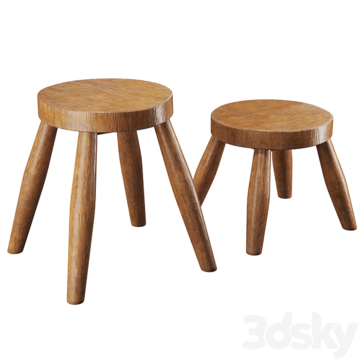 Zara Home Large and Small Teak Stool - Table - 3D model