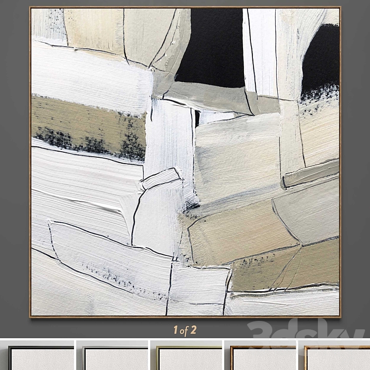 Plaster two square photo frames R-72 - Frame - 3D model