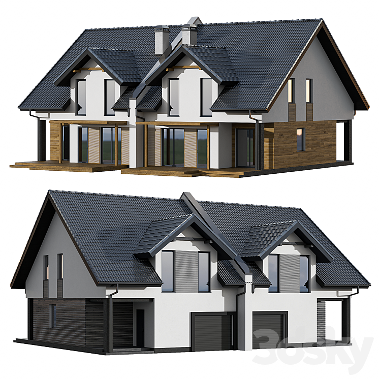 Duplex with attic - Building - 3D model