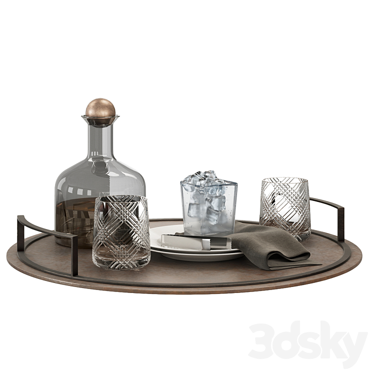 Whiskey Vintage Tray Set - Food and drinks - 3D model