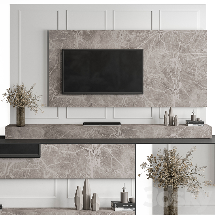 TV Wall Stone and Plaster - Set 55 - TV Wall - 3D model