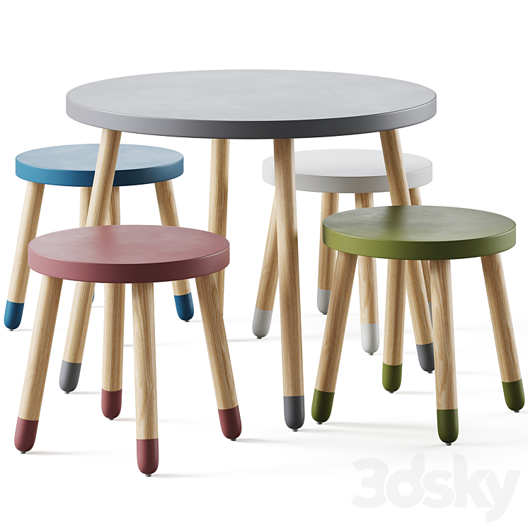Childrens table and stools by Flexa - Table + Chair - 3D model
