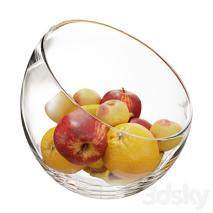 Large Slant Fruit Bowl set 07 - Food and drinks - 3D model