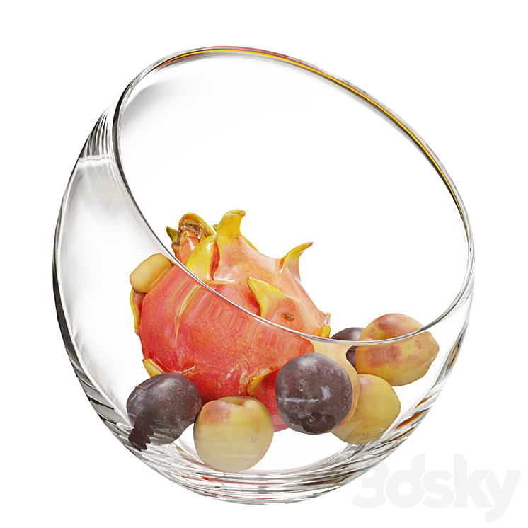 Large Slant Fruit Bowl set 09 - Food and drinks - 3D model