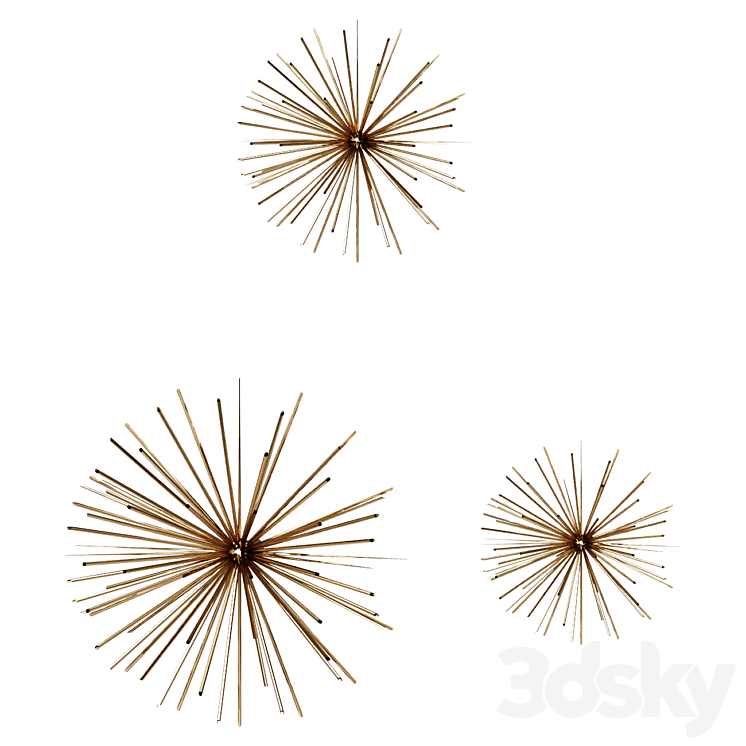 Wall Art Metallic Wall Decor Starburst Design 3-Piece Set Gold Wall ...