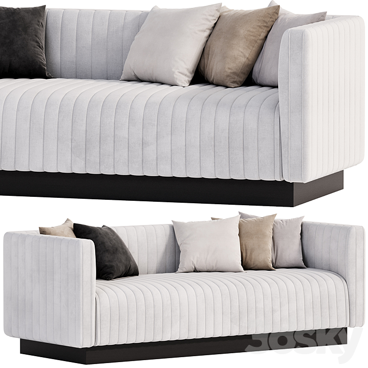 WHITE FABRIC VERTICAL CHANNEL TUFTED SOFA - Sofa - 3D model