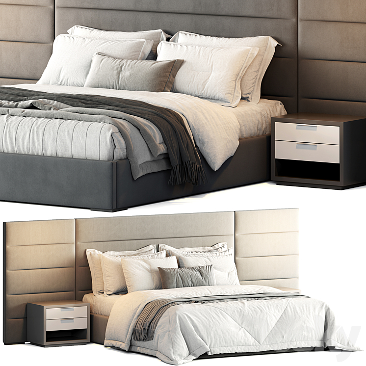 RH Modena Horizontal Channel Panel Fabric Platform Bed - Bed - 3D model
