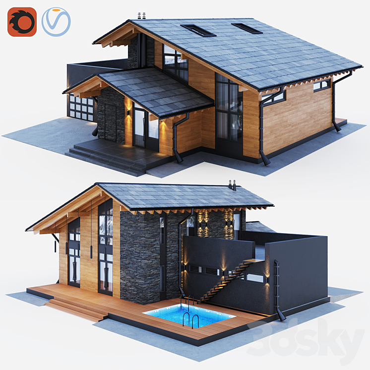 Modern swiss chalet - Building - 3D model