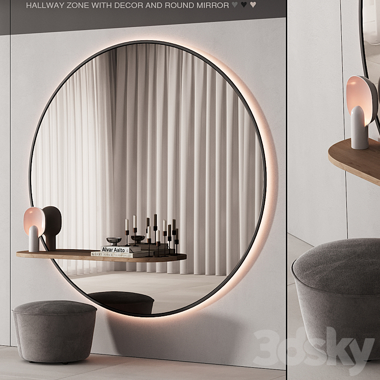 229 hallway zone 06 large round minimal round mirror 01 - Hallway - 3D ...