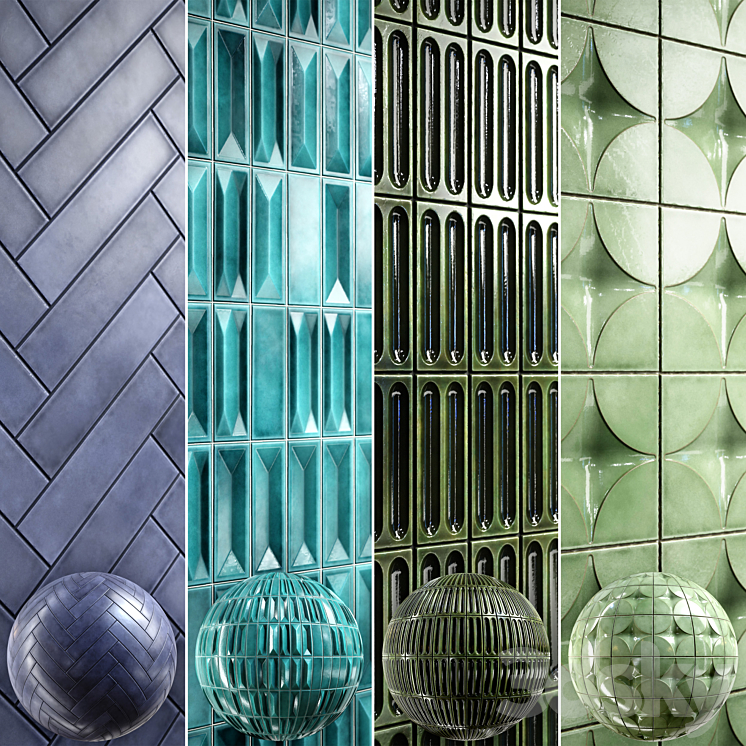 Tile 4K Materials A3 - 4 materials - Tile - 3D model