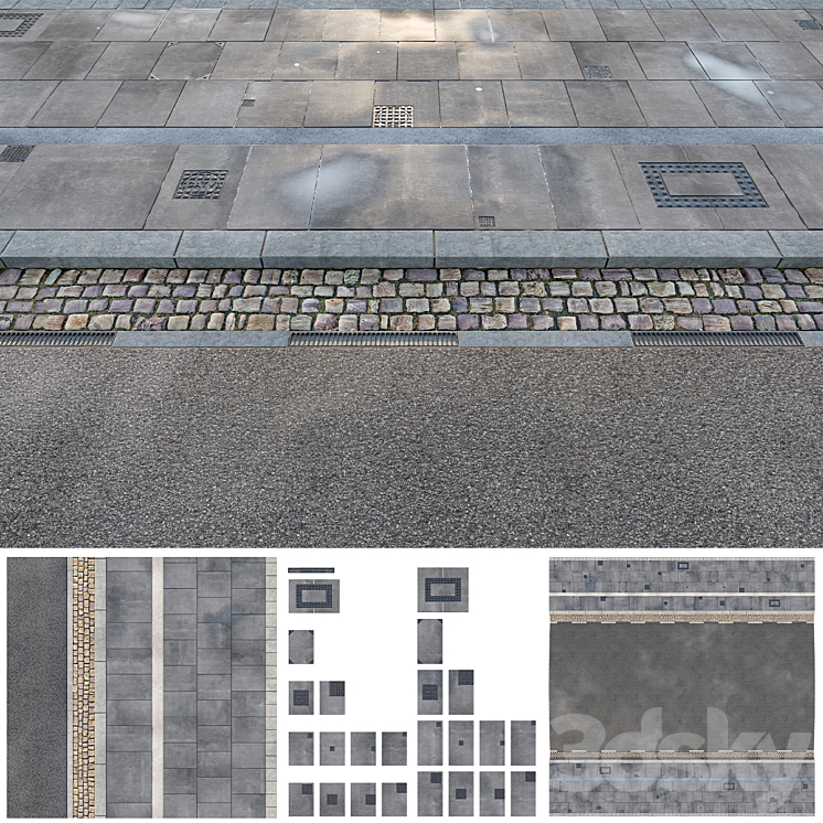 Wet Street - Paving - 3D model