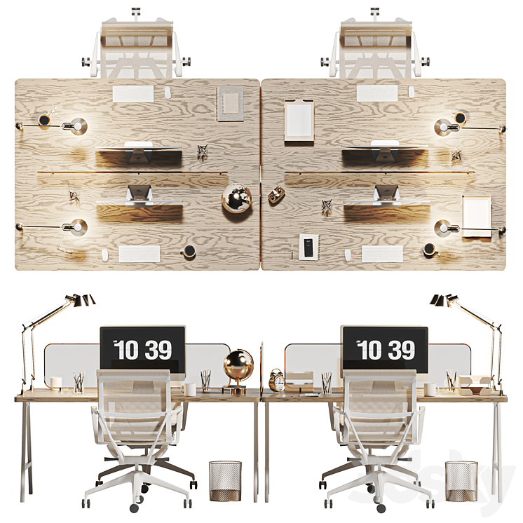 cream office set - Office furniture - 3D model