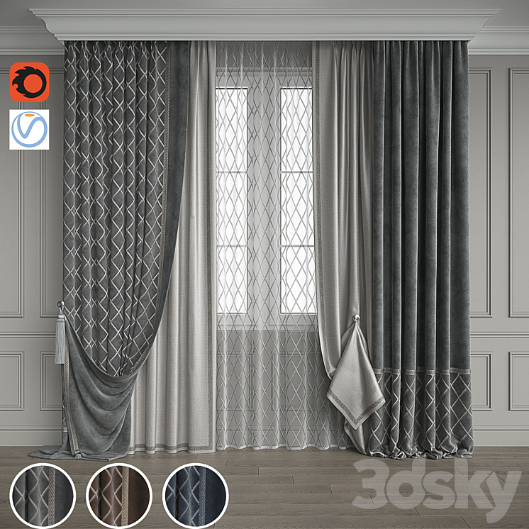 Drapery set 126 - Curtain - 3D model
