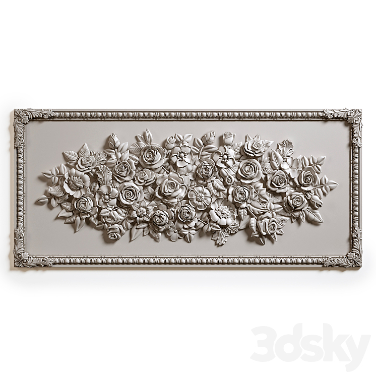 Decorative panel FLOWERS - Decorative plaster - 3D model