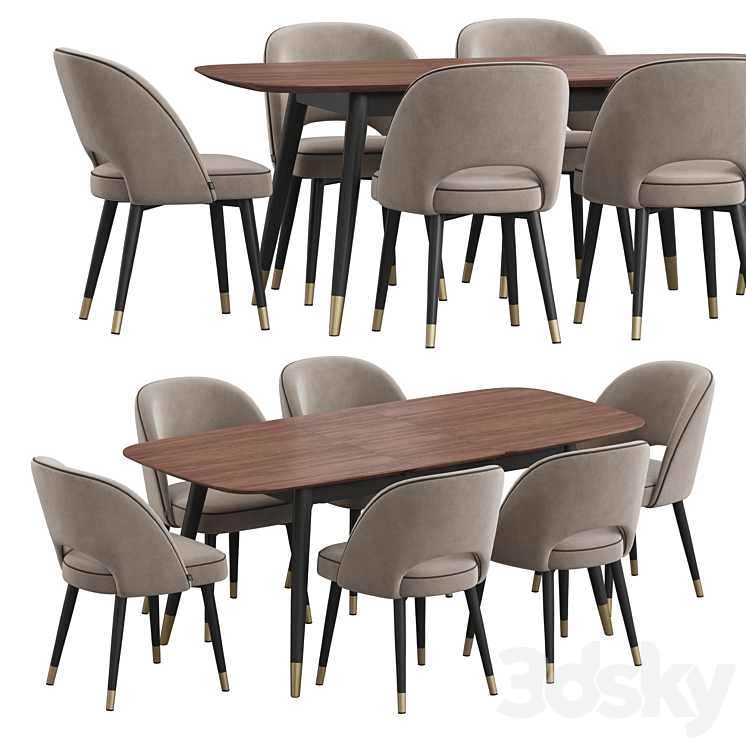Cliff Dining set - Table + Chair - 3D model