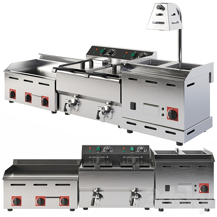 Electric Fryer and Grill Set - Kitchen appliance - 3D model