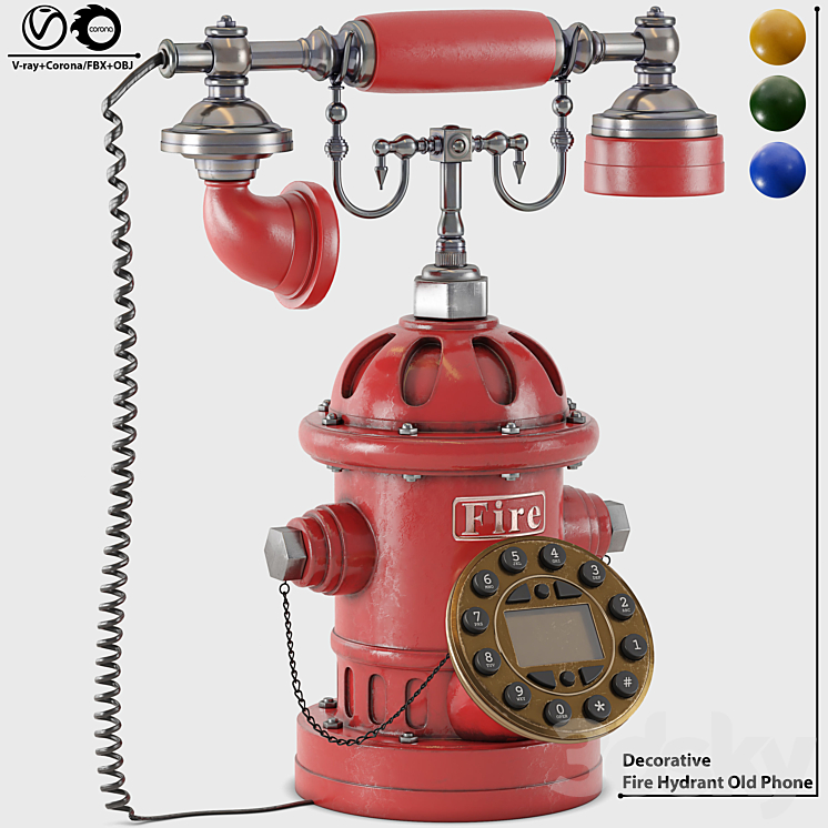 Decorative Fire Hydrant Old Phone - Phones - 3D model