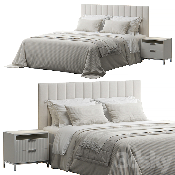 Shire Striped Headboard Bed - Bed - 3D model