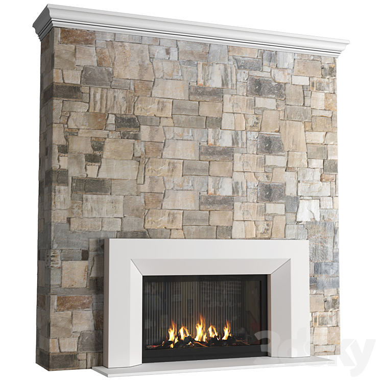 Modern Art Deco stone Fireplace.Decorative contemporary stone wall ...
