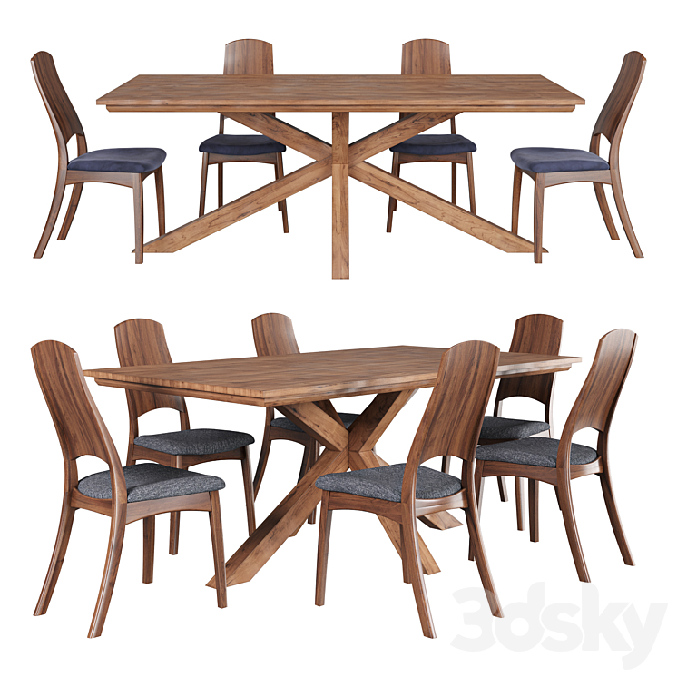 Teak house Xono dining table and Oki Dobk chairs - Table + Chair - 3D model