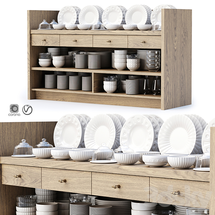 Mira restaurant cabinet with dishes V2 / Wooden sideboard with dishes ...